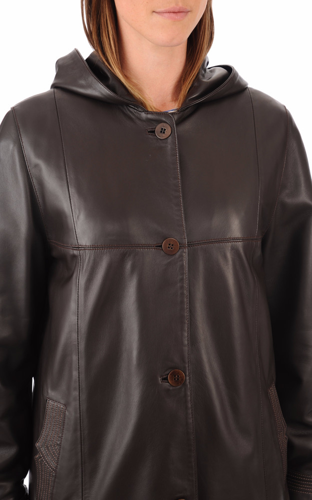 Veste Capuche Confort Cuir Marron La Canadienne La Canadienne