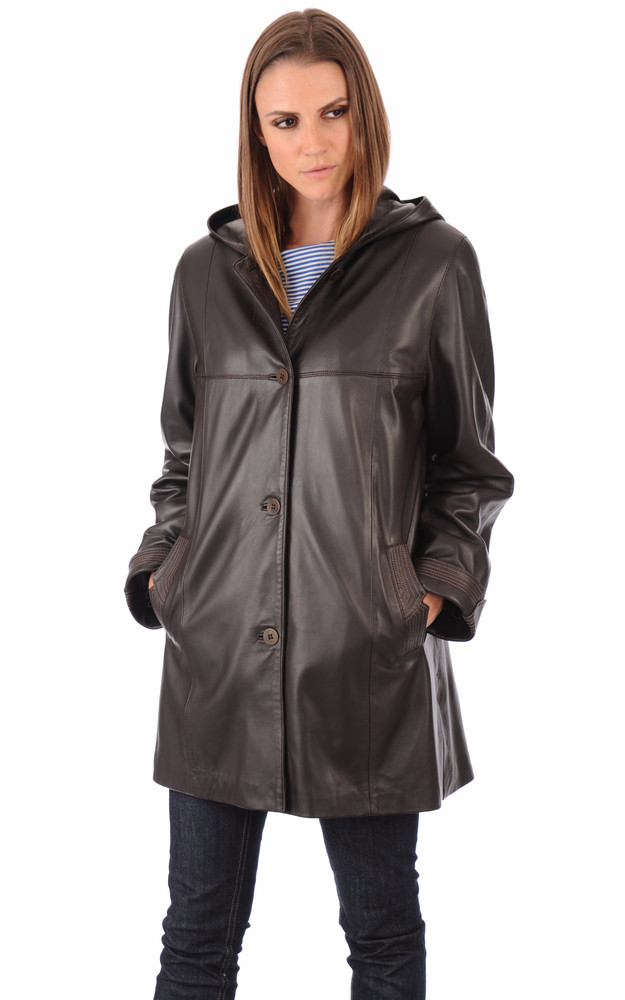 Veste Capuche Confort Cuir Marron La Canadienne La Canadienne