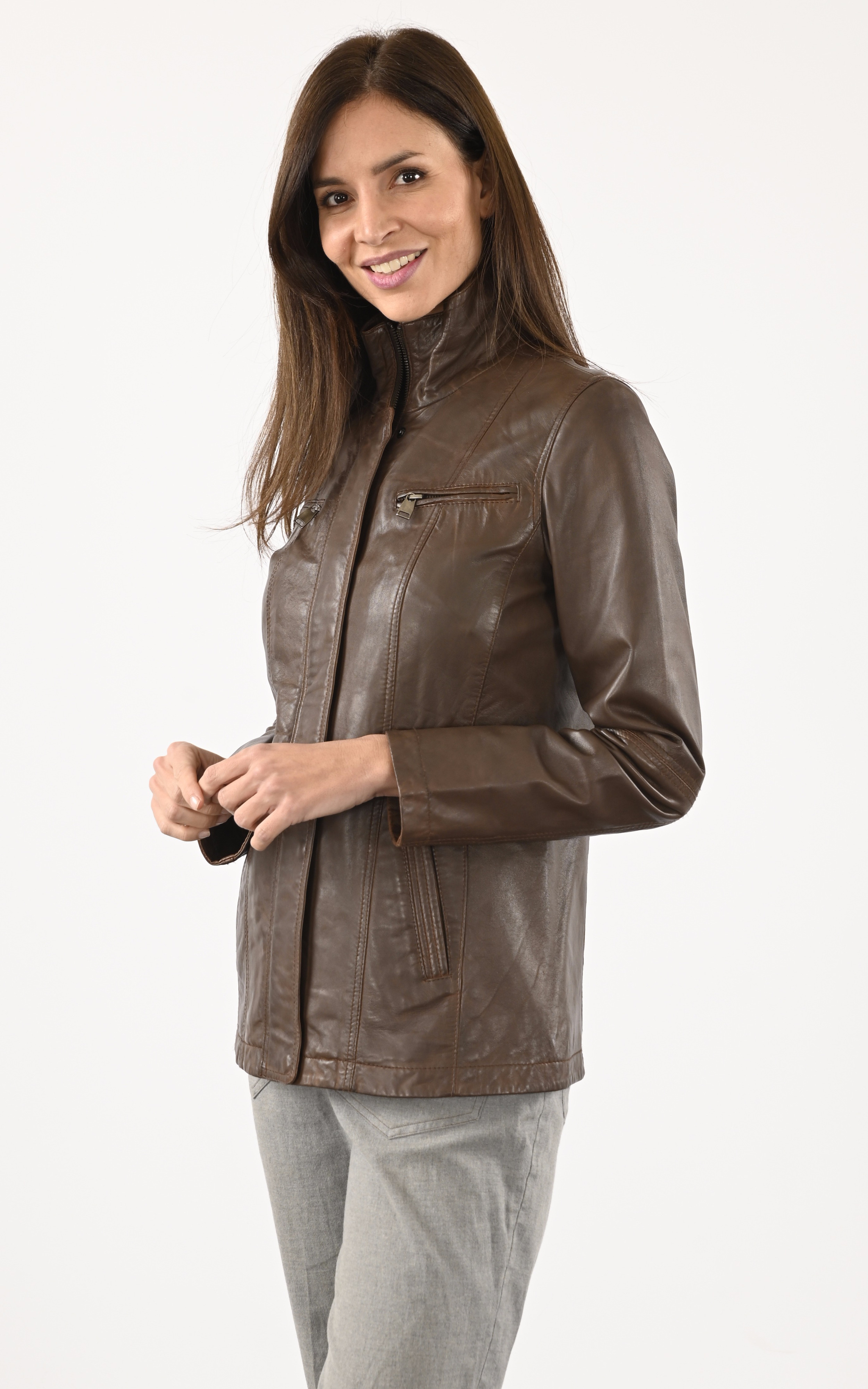 Veste Confort Cuir Marron La Canadienne La Canadienne Vestes Et 34