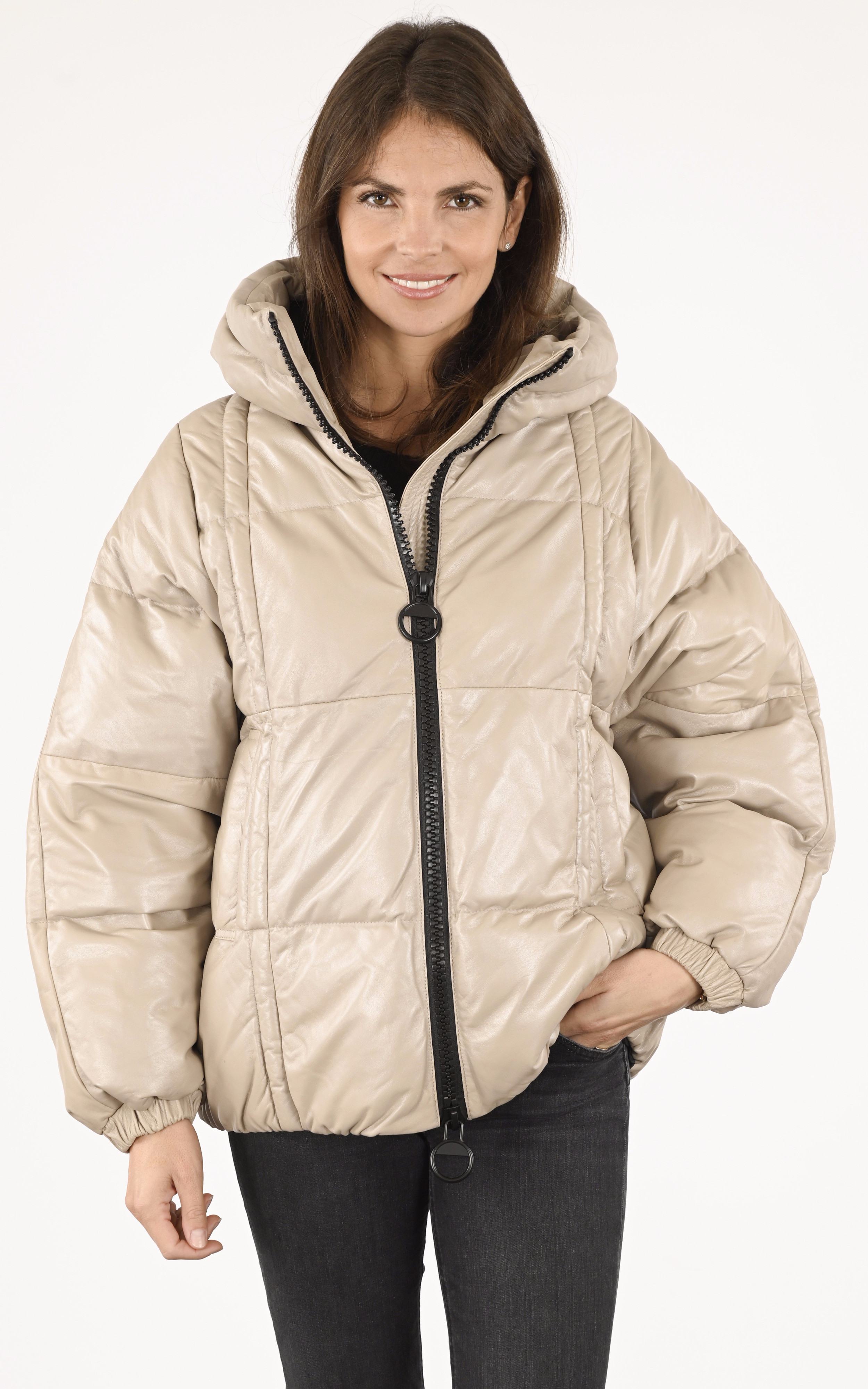 Doudoune Puffy Cuir Bulia Beige Rose Garden La Canadienne Doudounes Cuir Beige