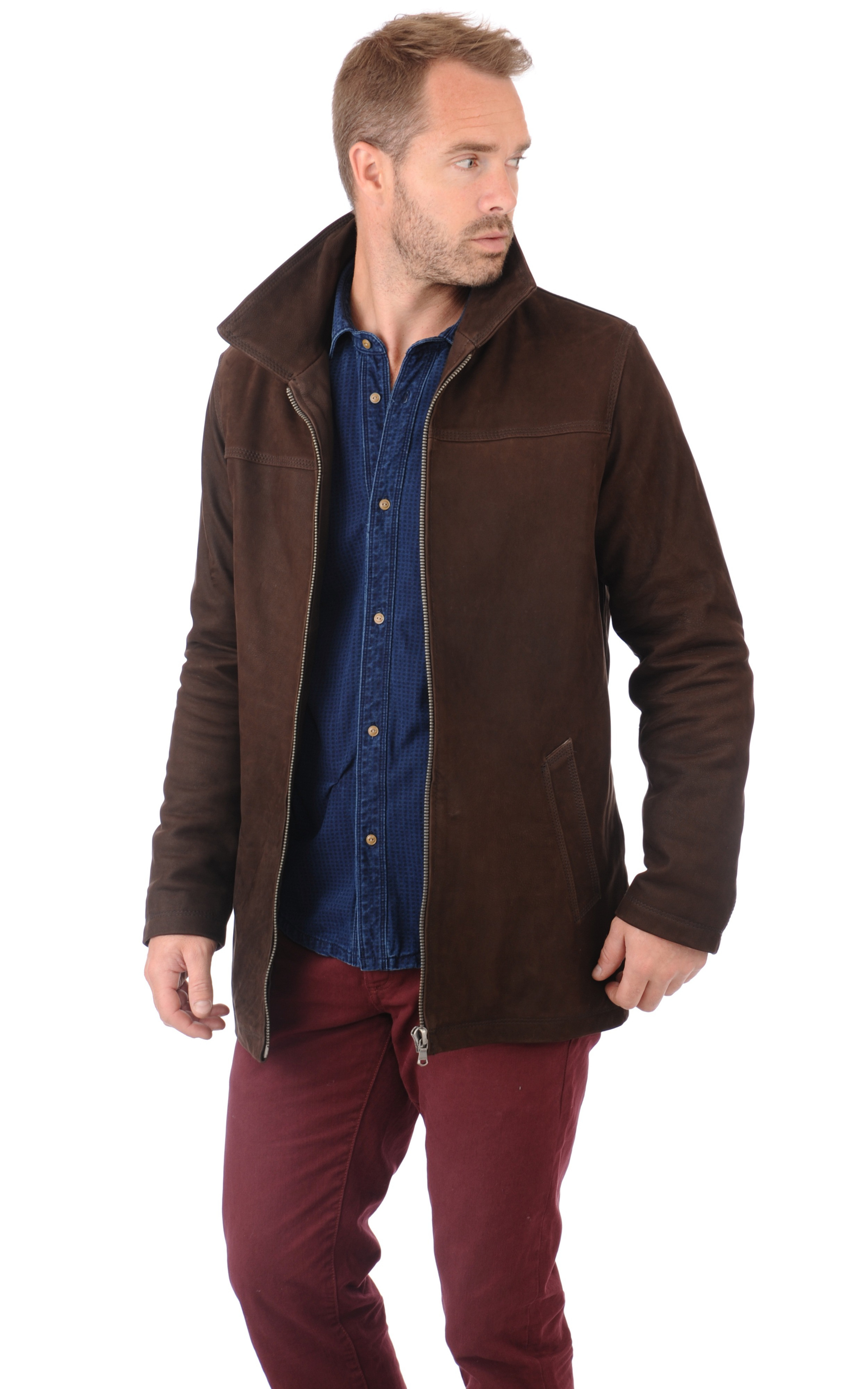Veste Longue Cuir Nubuck Marron Daytona 73 La Canadienne Veste 34